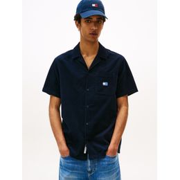 Tommy Jeans Herren Kurzarmhemd "TJM CORD REG CAMP SHIRT", blau, Gr. M, unifarben, Web, Obermaterial: 100% Baumwolle, Hemden, Mit Rundhalsausschnitt