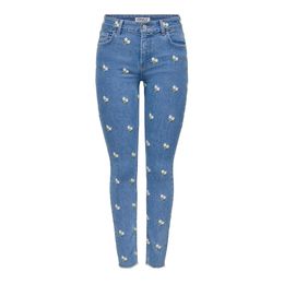 Only Damen Skinny-fit-Jeans "ONLHUSH MW EMB RW ANK SKINNY DNM", blau, Gr. S, bestickt, Denim/Jeans, Obermaterial: 80% Baumwolle, 19% Polyester, 1%