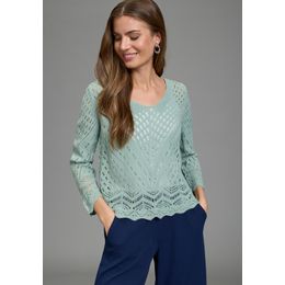 Laura Scott Damen Ajourpullover "leichtes Material mit 3/4 &Auml;rmeln", gr&uuml;n, Gr. 36, unifarben, Strick, Obermaterial: 100% Polyacryl, Pullover, aus