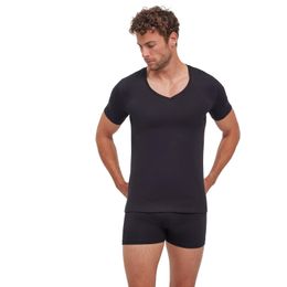Falke Herren T-Shirt "Daily Comfort", Gr. Lschwarz, Single Jersey, Obermaterial: 96% Baumwolle, 4% Elasthan, Shirts, tiefer V-Ausschnitt, kurzarm,