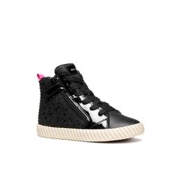 Geox M&auml;dchen Sneaker "J MIRROLESS GIRL", Gr. 24, schwarz, Lacklederimitat, Lederimitat, Textil, Schuhe, Schn&uuml;rboots mit Warmfutter, Gr&ouml;&szlig;enschablone