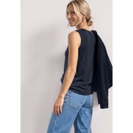 Street One Damen Shirttop, schwarz, Gr. 44, unifarben, Jersey, Obermaterial: 50% Baumwolle, 50% Modal, Tops, Sommertop mit V-Neck und Knopfdetail