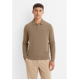 BOSS Orange Herren Poloshirt "Petempestolong", braun, Gr. S, Jersey, Obermaterial: 82% Baumwolle, 12% Polyamid, 6% Elasthan, Shirts, mit Knopfleiste