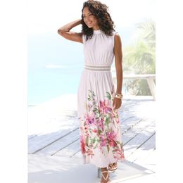 Lascana Damen Maxikleid "aus glatter b&uuml;gelfreier Ware", wei&szlig;, festlich, Gr. 44, bedruckt, gebl&uuml;mt, Stoff, Obermaterial: 95% Polyester, 5% Elasthan,