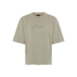 BOSS Orange Damen T-Shirt "Eregular Premium Damenmode", beige, Gr. M, bedruckt, Single Jersey, Obermaterial: 100% Baumwolle, Shirts, im Relaxed Fit,