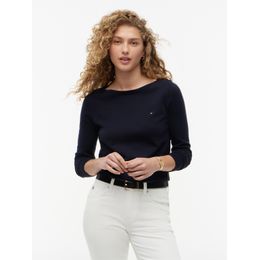 Tommy Hilfiger Damen Strickpullover "CO JERSEY STITCH V-NECK SWEATER", blau, Gr. XXXL, unifarben, Feinstrick, Obermaterial: 67% Baumwolle, 33%