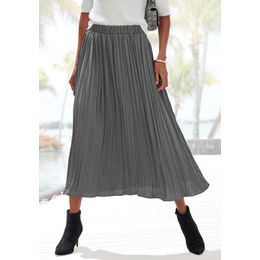 Lascana Damen Maxirock "mit Plisseefalten aus edel gl&auml;nzender Ware", grau, Gr. 36, unifarben, Web, Obermaterial: 100% Polyester, R&ouml;cke, festlicher