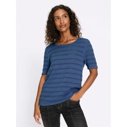 Heine Damen Ajourpullover, Blau, Gr. 42, Rundhals Pullover, 100% Baumwolle