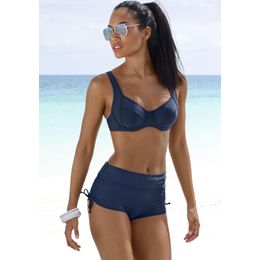 Lascana Damen Bikini-Hotpants, blau, Gr. 40, unifarben, Polyamid, Badehosen, mit seitlicher Raffung
