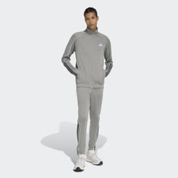 Herren Trainingsanzug "STADIUM 3-STREIFEN", grau, Gr. M, adidas Sportswear, Obermaterial: 100% Polyester, Sportanz&uuml;ge, zweiteiliges Set aus Jacke und