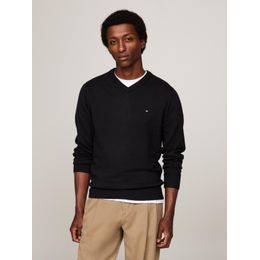 Tommy Hilfiger Herren V-Ausschnitt-Pullover "PIMA ORG CTN CASHMERE V NECK", schwarz, Gr. M, Obermaterial: 92% Baumwolle, 8% Kaschmir, Pullover