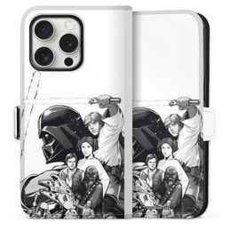 DeinDesign iPhone 15 Pro Handy Klapph&uuml;lle Handyh&uuml;lle aus Kunst Leder wei&szlig; Flip Case Star Wars Official Licensed Product Darth Vader Sideflip mit Lasche