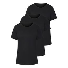 Damen T-Shirt "mit modischem Schlitz am Saum", schwarz, Basic, Gr. 36, BEACHTIME BY LASCANA, unifarben, Single Jersey, Obermaterial: 100% Baumwolle,
