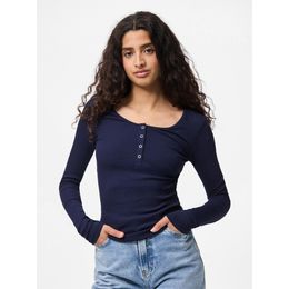 Pieces Damen Langarmshirt "PCKITTE LS TOP NOOS BC", blau, Gr. L, unifarben, Single Jersey, Obermaterial: 95% Baumwolle, 5% Elasthan, Shirts,