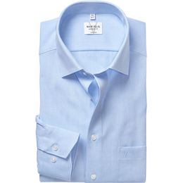 MARVELIS Herren Langarmhemd, blau, Gr. 47, Web, Obermaterial: 100% Baumwolle, Hemden, Businesshemd, Basic, New-Kentkragen, leicht tailliert