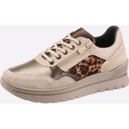 Heine Damen Sneaker, Gr. 36, beige, Leder, Textil, Veloursleder, Schuhe
