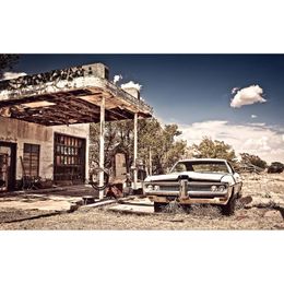 papermoon Fototapete &raquo;Verlassene Tankstelle&laquo; bunt Vlies B/L: 4m x 2,6m, Bahnen: 8 Stk.