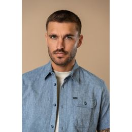 Herren Kurzarmhemd "Men Shirt Short Sleeve Uni", blau, Gr. S, PETROL INDUSTRIES, meliert, Jersey, Obermaterial: 71% Baumwolle, 26% Leinen, 3%