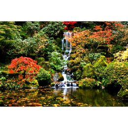 papermoon Fototapete &raquo;Wasserfall in Japanischen garten&laquo; bunt Vlies B/L: 3,5m x 2,6m, Bahnen: 7 Stk.