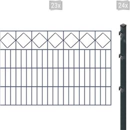 Arvotec Doppelstabmattenzaun &raquo;ESSENTIAL 80 zum Einbetonieren "Karo" mit Zierleiste&laquo; Zaunh&ouml;he 80 cm, Zaunl&auml;nge 2 - 60 m grau Kunststoff, Stahl H/L: 80cm x 46m,