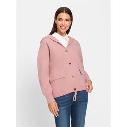 Heine Damen Kapuzenstrickjacke, Rosa, Gr. 48, Strickjacken, Material: Polyamid