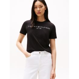 Tommy Hilfiger Damen Kurzarmshirt "REG CORP LOGO C-NK SS", schwarz, Gr. XL, bedruckt, unifarben, Jersey, Obermaterial: 100% Baumwolle, Shirts,