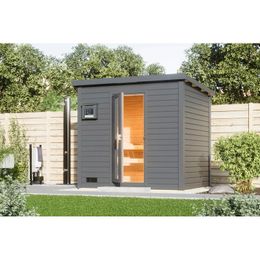 Karibu Saunahaus &raquo;Talo 3&laquo; Set, verschiedene Varianten grau Bio-Ofen, externe Steuerung, 9 kW