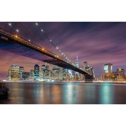 papermoon Fototapete &raquo;Photo-Art MICHAEL ZHENG, BROOKLYN BRIDGE NACHTS&laquo; bunt Vlies B/L: 2m x 1,49m, Bahnen: 4 Stk.