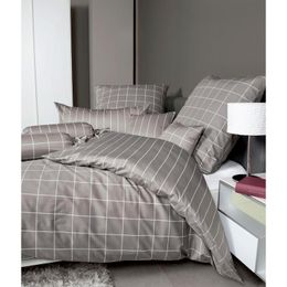 Janine Wendebettw&auml;sche &raquo;modernclassic 39025&laquo; 2 Stk. mit Rei&szlig;verschluss, 100% Baumwolle, mit Karos und Streifen braun Mako-Satin, Obermaterial: 100% Baumwolle