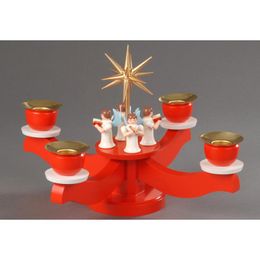 Albin Preissler Adventsleuchter &raquo;mit 4 stehenden Engeln, Handwerkskunst aus dem Erzgebirge&laquo; Weihnachtsdeko aus Holz rot Massivholz B/H/T: 22cm x 19cm x 22cm