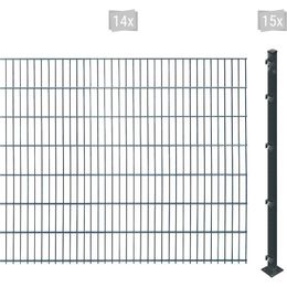 Arvotec Doppelstabmattenzaun &raquo;ESSENTIAL 143 zum Aufschrauben&laquo; Zaunh&ouml;he 143 cm, Zaunl&auml;nge 2 - 60 m grau Kunststoff, Stahl H/L: 143cm x 28m, Pfosten: 15 Stk.