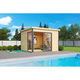 Lasita Maja Gartenhaus &raquo;DOMEO 1&laquo; Fundamentmass 3000 x 3000, Carbongrau beige Massivholz Fu&szlig;boden im Gartenhaus, ohne Dacheindeckung