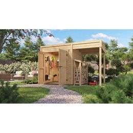 Weka Gartenhaus &raquo;Batu 1 mit Anbau&laquo; braun Massivholz ohne Fu&szlig;boden, ohne Dacheindeckung