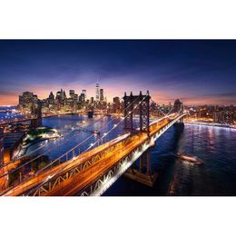 papermoon Fototapete &raquo;New York Br&uuml;cke bei Nacht&laquo; bunt Vlies B/L: 3,5m x 2,6m, Bahnen: 7 Stk.