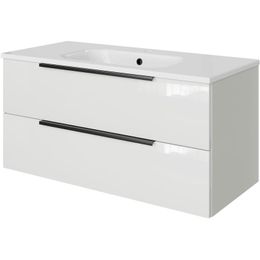 Badm&ouml;bel-Set &raquo;Mineralmarmor-Waschtisch mit Waschtischunterschrank&laquo; 2 Stk. tlg. wei&szlig; Holzwerkstoff B/H/T: 101cmcm x 50cmcm x 46cmcm