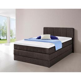 Hapo Boxspringbett mit Bettkasten braun Kopfteil, seitliche Unterbox und Obermatratze sind mit pflegeleichtem Feinstrukturstoff in Leinenoptik (100% 