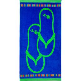 G&ouml;zze Strandtuch &raquo;FlipFlop&laquo; Badetuch, mit Motiv, reine Baumwolle gr&uuml;n Jacquard-Velours, Obermaterial: 100% Baumwolle B/L: 90cmx180cm, 1 Stk., Jacquard-