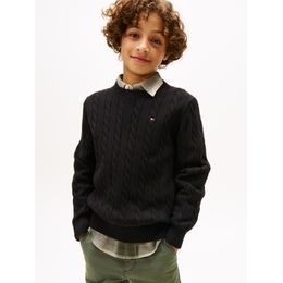 Tommy Hilfiger Jungen Strickpullover "COTTON CABLE SWEATER", schwarz, Gr. 7, Strick, Obermaterial: 100% Baumwolle, Pullover, f&uuml;r Kinder bis 16 Jahre,