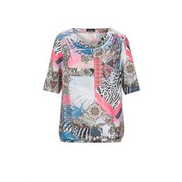 GOLDNER Damen Print-Shirt "Kurzgr&ouml;&szlig;e Elegantes Oberteil mit Wasserfallausschnitt", orange, Gr. 20, Obermaterial: 95% Polyester PES. 5% Elasthan EL.,