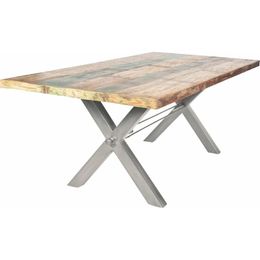 Sit Esstisch &raquo;Bari Altholz Esstisch mit X-Gestell aus Eisen & Unikat-Charakter&laquo; Markantes X-Gestell trifft bunt lackiertes Altholz silber B/H/T: 240cm