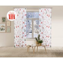 Gardine OTTO HOME, B:140cm H:145cm, bunt, Polyester, Gardinen, "Olwyn", weihnachtlich, einseitig bedruckt, halbtransparent, weiche Haptik