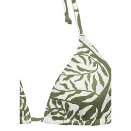 Buffalo Damen Triangel-Bikini-Top "Jola", gr&uuml;n, Gr. 36, bedruckt, Recycling-Polyamid, Bikini-Oberteile, mit modernem Bl&auml;tterdesign