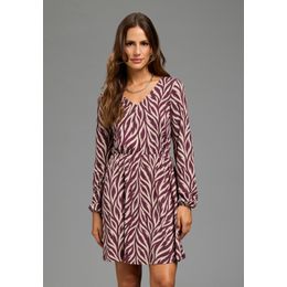 Laura Scott Damen Jerseykleid, braun, Gr. 44, gemustert, Jersey, Obermaterial: 95% Viskose, 5% Elasthan, Kleider, mit V-Ausschnitt, figurbetonte