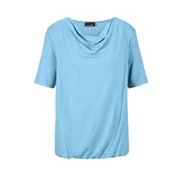 GOLDNER Damen Kurzarmshirt "Kurzgr&ouml;&szlig;e Blusenshirt mit Wasserfallausschnitt", blau, Basic, Gr. 22, Obermaterial: 95% Viskose CV. 5% Elasthan EL.,
