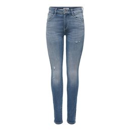 Only Damen Skinny-fit-Jeans "ONLBLUSH MW SK DET DES BACK EMB DNM", blau, Gr. XL, unifarben, Denim/Jeans, Obermaterial: 92% Baumwolle, 6%