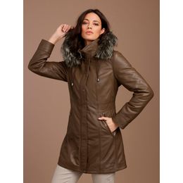 Mainpol Damen Lederjacke, braun, Gr. 50, unifarben, 100% Lammnappaleder, Pelzimitat:100% Polyester, Wattierung:100% Polyester, Jacken