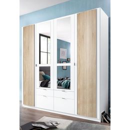 Priess Kleiderschrank mit gerundeten Elementen auf den Au&szlig;ent&uuml;ren wei&szlig; Holzwerkstoff B/H/T: 185cm x 193cm x 54cm, T&uuml;ren: 4 Stk.