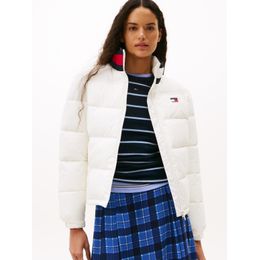 Tommy Jeans Damen Steppjacke "TJW ESS PUFFER FLAG JACKET EXT", wei&szlig;, Gr. L, unifarben mit Farbeinsatz, Web, Obermaterial: 100% Nylon, Jacken