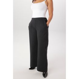 ANISTON PLUS Damen Schlupfhose, schwarz, Gr. 44, Nadelstreifen, Web, Obermaterial: 75% Polyester, 20% Viskose, 5% Elasthan, Hosen, im edlen