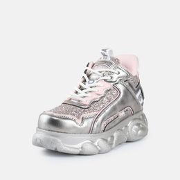 Buffalo Damen Plateausneaker "CLD CHAI", Gr. 38, silber, Lederimitat, Schuhe, Chunky Sneaker mit Logoschriftzug und Glitter-Details